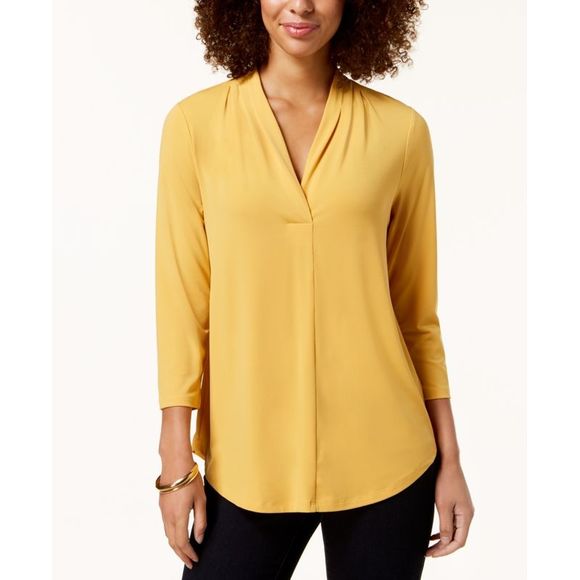 Charter Club | Tops | Charter Club Womens Petite Pleat Neck Top Gold ...